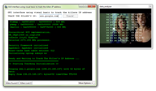 GUI interface using VB to track a killer’s IP Address is available